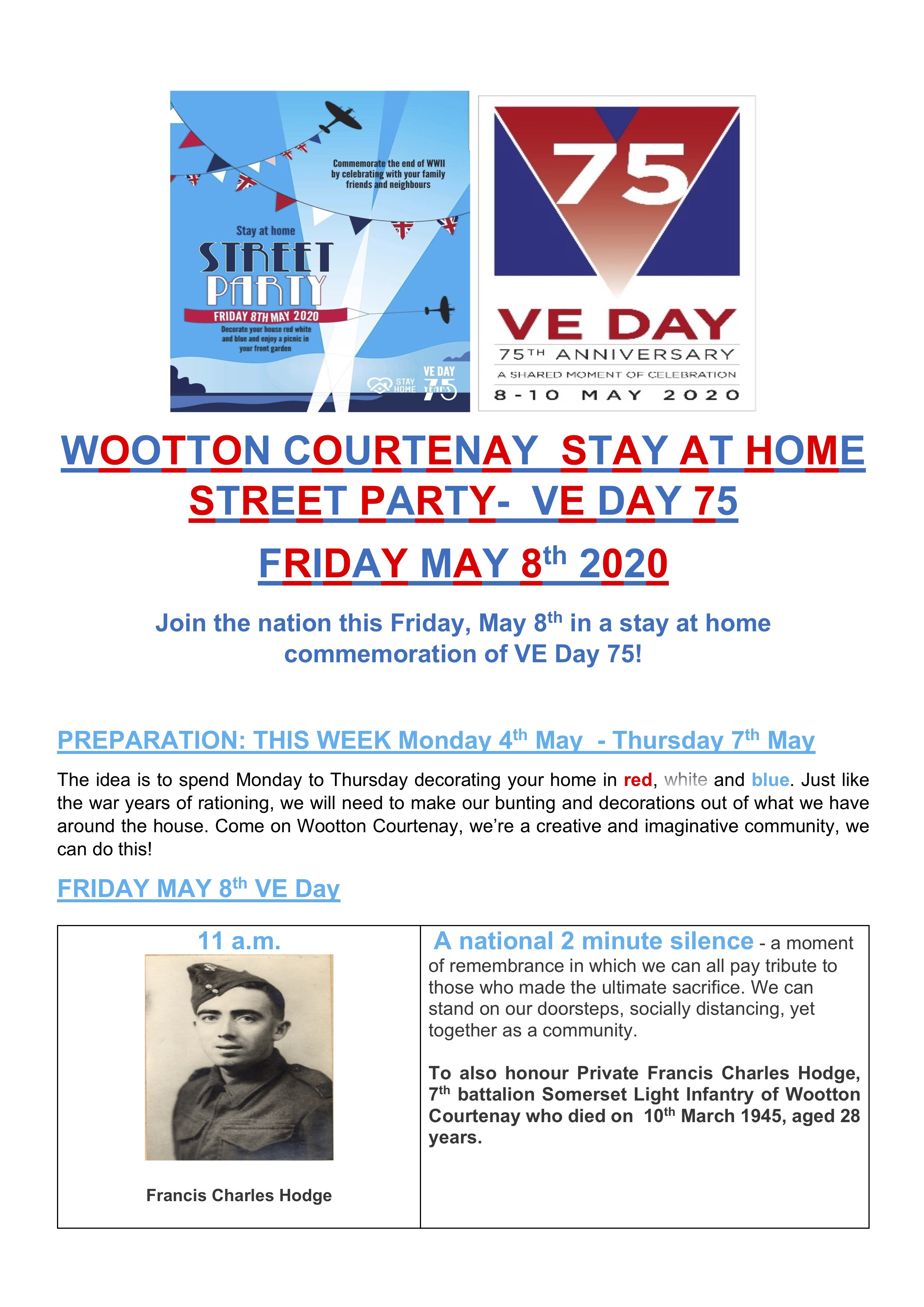 VE Day 75 Stay at Home Street Party – Wootton Courtenay