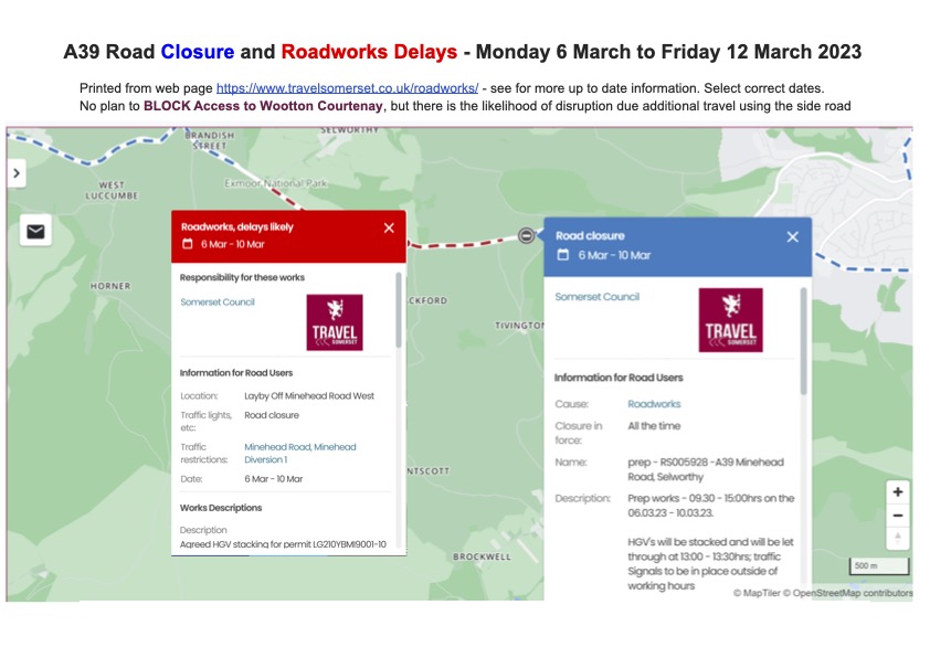 A39 Road Closure – Wootton Courtenay