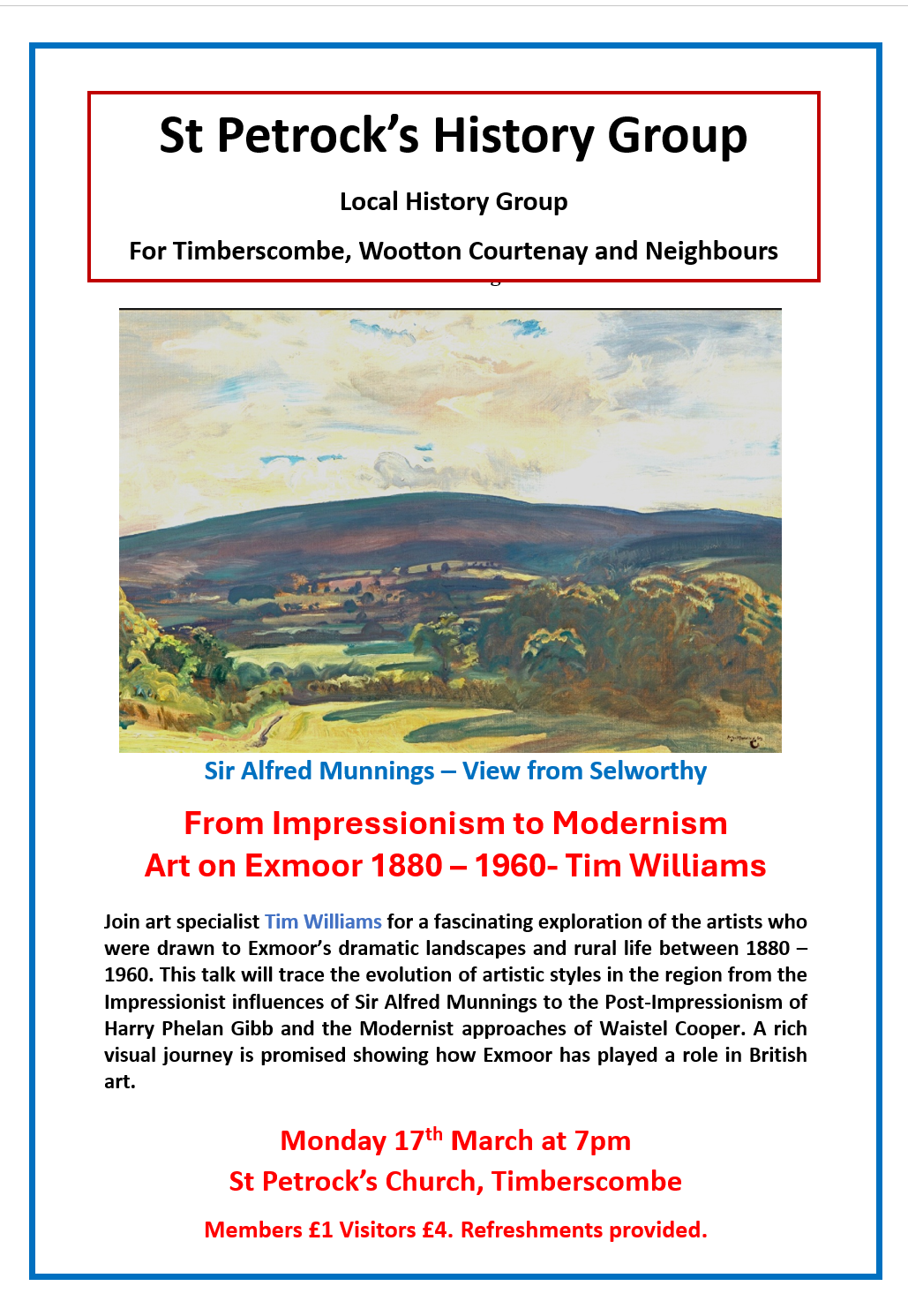 Talk on Art on Exmoor – Wootton Courtenay