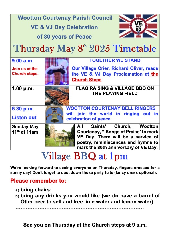 Timetable for VE & VJ Day Village Celebrations – Wootton Courtenay
