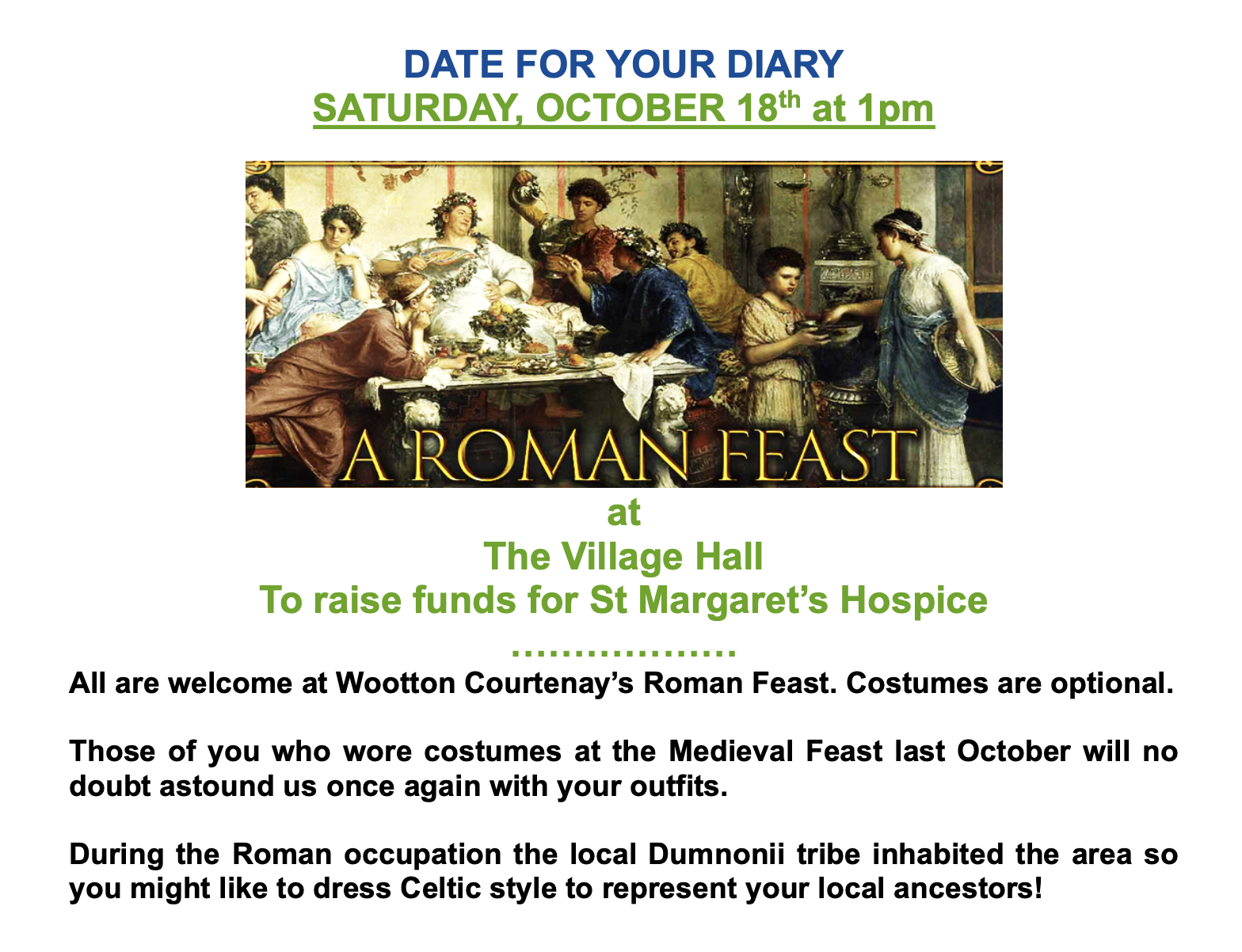 Roman Feast – Save the Date! – Wootton Courtenay