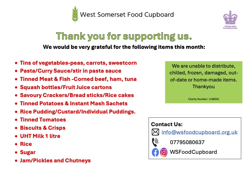 Food Cupboard List for July – Wootton Courtenay