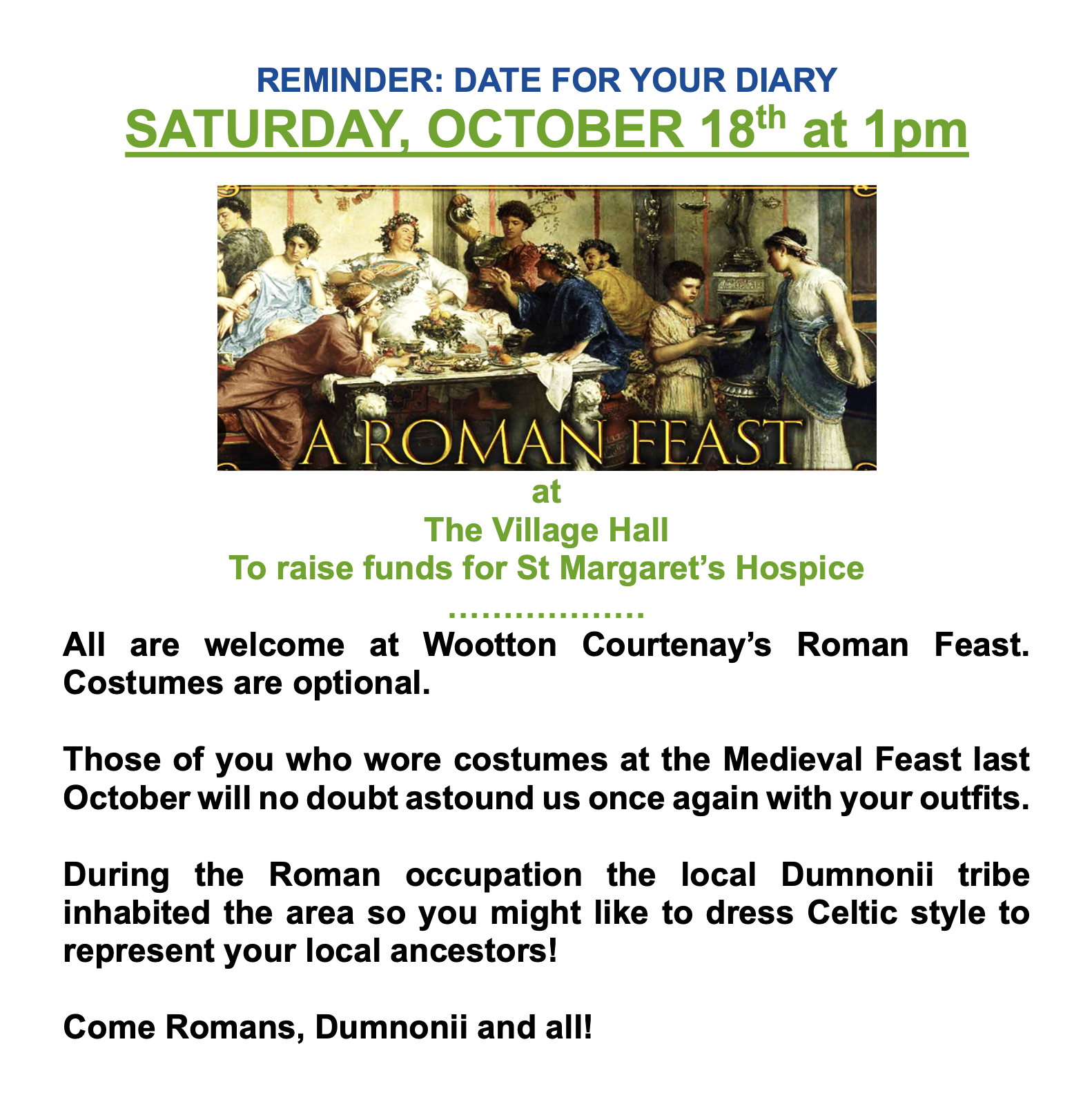 Roman Feast: Save the Date – Wootton Courtenay